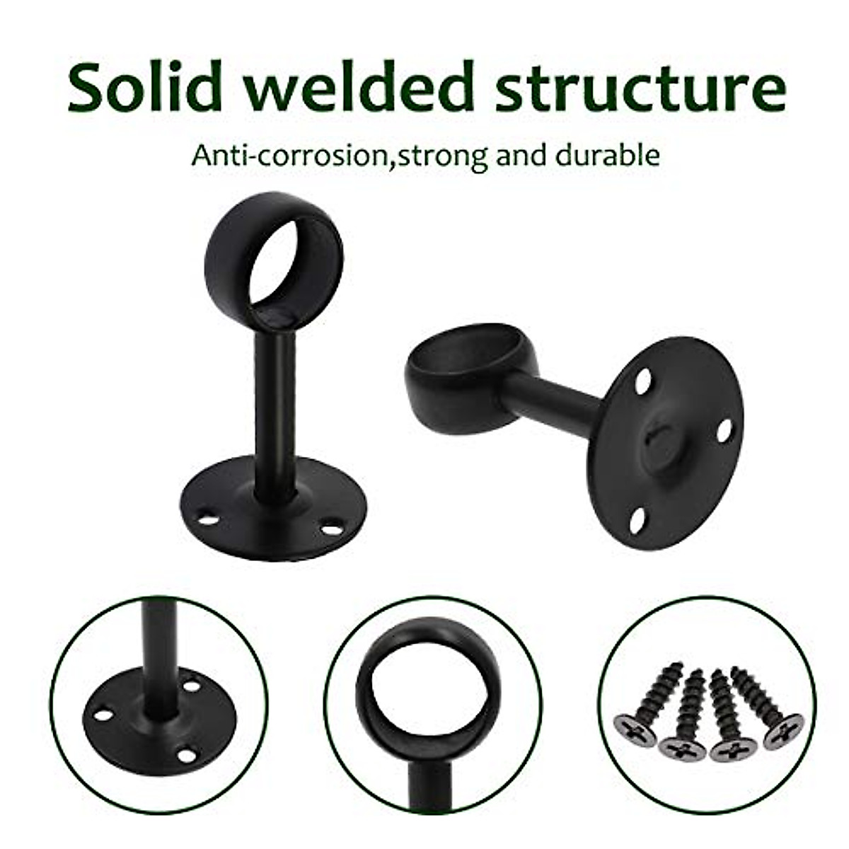 Seimneire 8pcs 1-1/4 Inch Shower Curtain Closet Rod Holder, Curtain Rod Ceiling-Mount Bracket Pipe Flange Socket Closet Pole End Supports Socket, Stainless Steel Flat Black