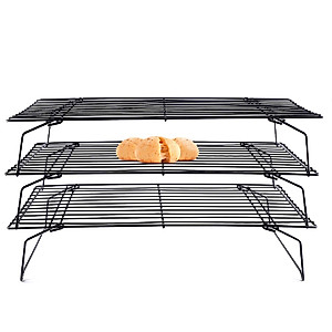 Cooling Rack, Lainrrew 3 Tier Stackable Baking Rack Stainless Steel Wire Cooking Rack for Cooking Roasting Cooling, Collapsible & Foldable, Dishwasher & Oven Safe