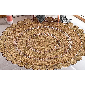 Bedding Craft Hand woven Farmhouse Jute Area Rug 6 Ft Round Natural Yarn, Rustic Vintage Beige Braided Reversible Rug, Eco Friendly Rugs for Bedroom, Kitchen, Living Room, Farmhouse 100% Jute Rug