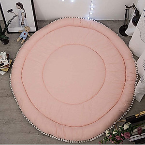 Lacomfy Baby Girl Play Mat Round Nursery Rug Play Mat for Baby Kids Crawling Cushion, Baby Floor Mat for Kids Playroom Nursery Decor, Baby Crawling Mat Kids Playmat for Infants Toddlers, 53in Pink