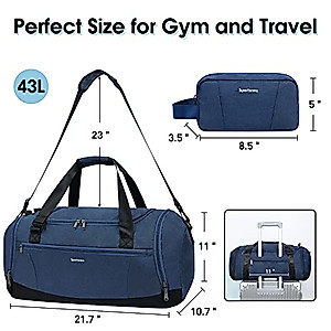 Travel Duffel Bag, Weekender Overnight Backpack with Shoe Compartment and Wet Pocket Sport Gym Bag for Men and Women, Navy