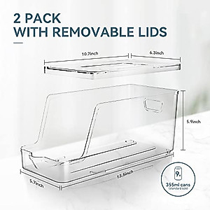 Soda Can Dispenser for Refrigerator with Lids, Stackable Drink Organizer for Fridge, Clear Plastic Refrigerator Organizer Bins, Beverage Can Holders for Pantry, Freezer, Kitchen, Cabinets Set of 2