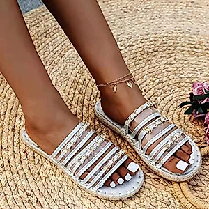 Coerni Ladies Fashion Transparent PVC Metal Chain Decorative Round Top Thick Bottom Straw Sandals Yeah Slippers Women (Silver, 6.5)