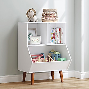 UTEX Toy Storage Organizer, Kids Bookshelf and Toy Storage with Legs, 3 Cube Storage Organizer, Toy Shelf for Kids Room, Living Room, Nursery, White