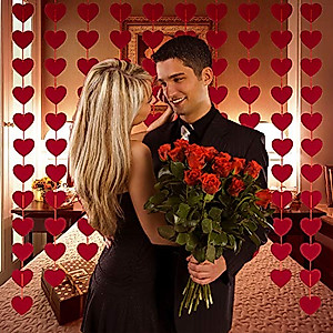 Valentines Day Decorations - 80 PCS Red Felt Garland Hanging String Hearts - NO DIY - Valentines Day Decor for Home Office Wedding Anniversary Birthday Party