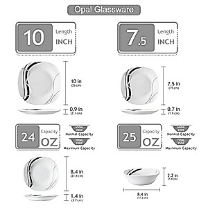 VEWEET Fionaglas 24-Piece Dinner Sets Break Resistant Dinnerware Set for 6, Opal Glassware Plates and Bowl Sets of Dinner Plates, Soup Plates, Dessert Plates, Bowls, Service for 6