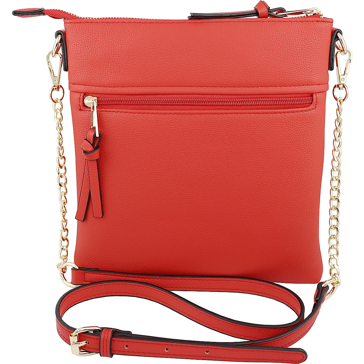 B BRENTANO Vegan Double-Zipper Crossbody Bag with Chain Strap (Hazelnut)