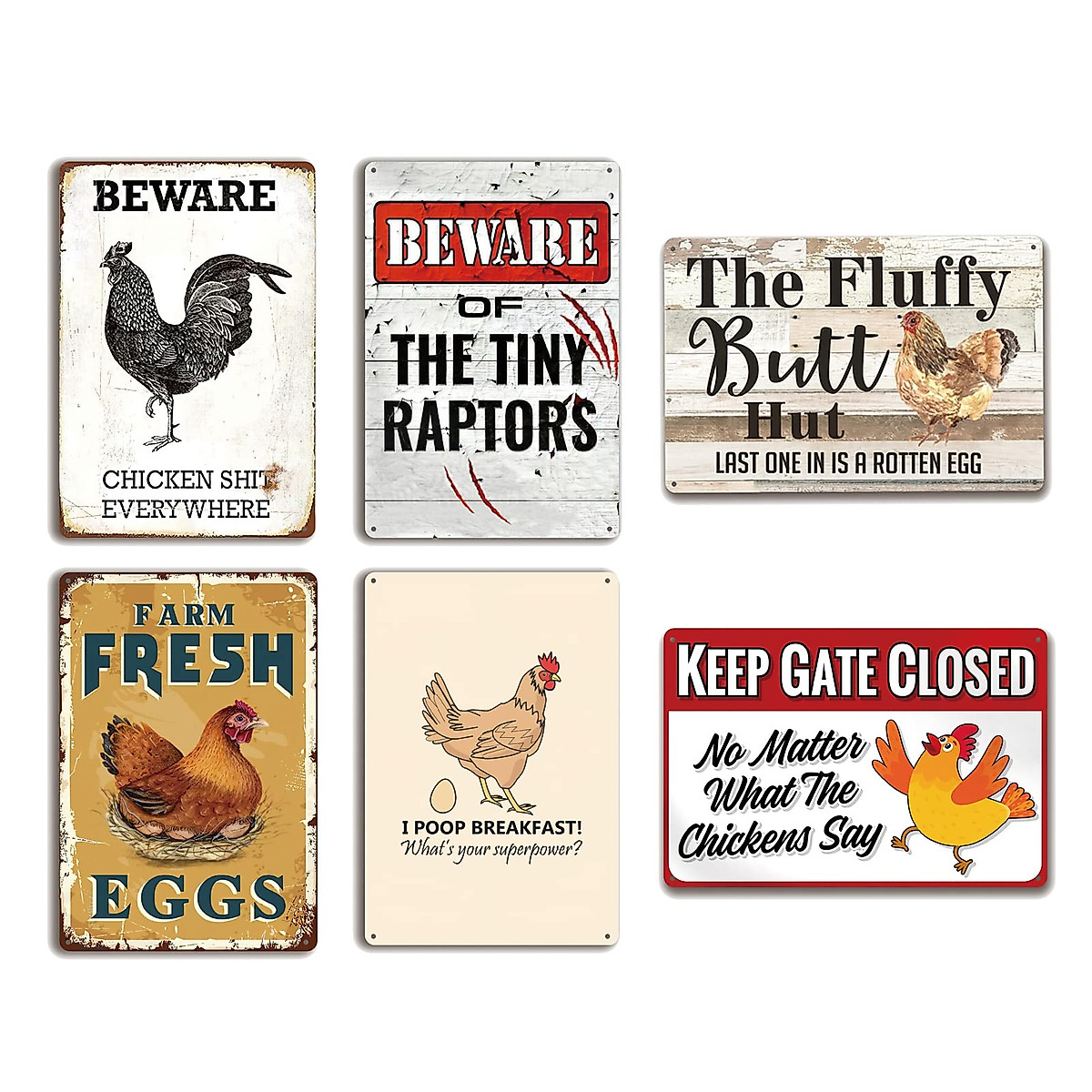 Metal Signs Funny Chicken Coop Decor, Farm Sign for Home Kitchen Outdoor Plaque Gifts for Chicken Fan Lovers 6 Pces 8×12 Inch