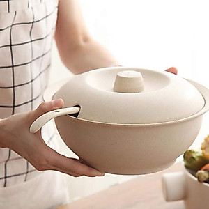 Hemoton Soup Pot Microwave Noodle Bowls Soup Bowl with Spoon Wheat Straw Soup Food Dish Large Meal Food Round Bowl with Lid Cover Salad Dinner Lunch Bowl Tableware Soup Pot Salad Serving Utensils