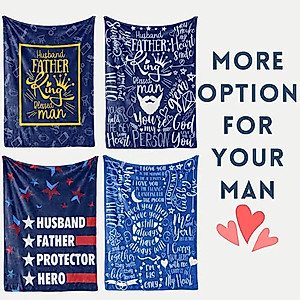 InnoBeta Husband Blanket, Flannel Throw Blanket for Hubby and Dad on Birthday, Anniversary, Christmas, Valentine's Day (Husband Father King Blessed Man, Blue, 50"x 65")