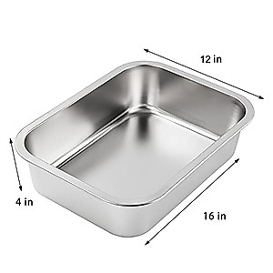 Yangbaga Stainless Steel Litter Box for Kittens, 4 in Height Easy Entry, Odor Control, Non Stick, Easy to Clean,Litter Box for Rabbits, Ferrets,Guinea Pigs and Hamsters (16'' x 12'' x 4'')