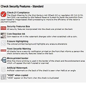 CheckOMatic Computer Check Paper - 100 Pack - Top Blank Stock Checks - Security Features & Laser Printer Compatible - Blue Diamond