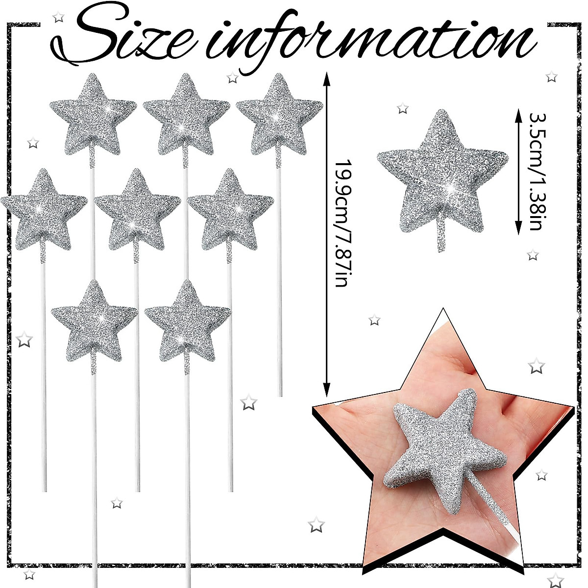 Suzile 60 Pcs Star Floral Picks Silver Glitter Star Pick 7.9'' Star Centerpiece Twinkle Star Stem Puffy Foam Stars Stick Decor Wedding Bridal Baby Shower Birthday Christmas Party