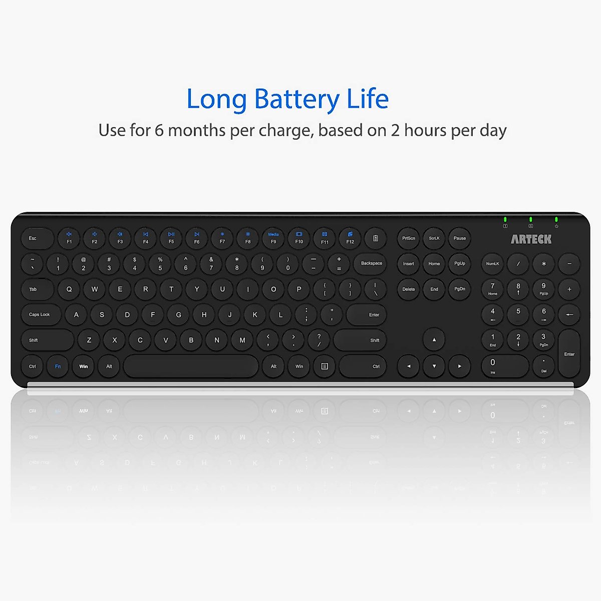 Arteck 2.4G Wireless Keyboard Stainless Steel Ultra Slim Full Size Keyboard with Numeric Keypad for Computer/Desktop/PC/Laptop/Surface/Smart TV and Windows 10/8/ 7 Built in Rechargeable Battery