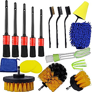 GIB cleaningtool Auto Car Detailing Kit Interior Exterior - 5 Detail Brush, 3 Wire Brush, 3 Drill Brush, 2 Car Wash Sponge,1 Cone Sponge,1 Microfiber Mitt, 1 Automotive Air Vent Brush and Cloth