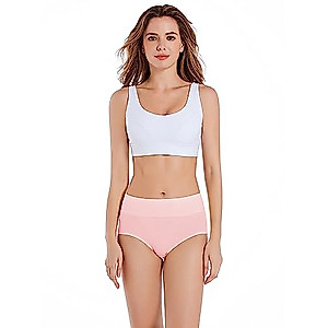 COSOMALL Women's Cotton High Waisted Underwear Ladies Soft Full Briefs Panties Multipack (Multi-B M)