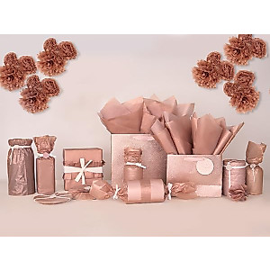 UNIQOOO 100 Sheets 20X14 Premium Metallic Rose Gold Tissue Gift Wrap Paper Bulk, Great for Gift Bag, Recyclable Gift Wrapping Accessory, Perfect for Small Gift bags, Pinata, Wedding, Party, Cutout
