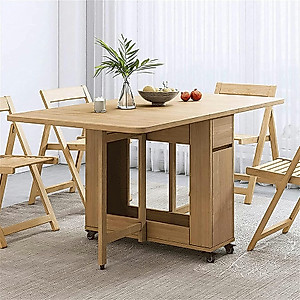 Shykey Extendable Dining Table Set, Wooden Drop Leaf Table with 4 Dining Chairs, Folding Dining Table for Kitchen Restaurant Dining Room Living Room-140cm