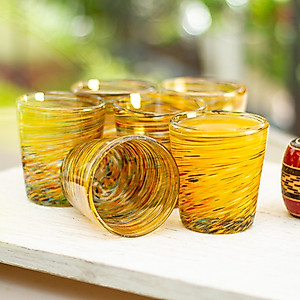 NOVICA Rainbow Centrifuge Hand Blown Multicolor Recycled Glass Water Glasses, 11 Oz, (Set Of 6)