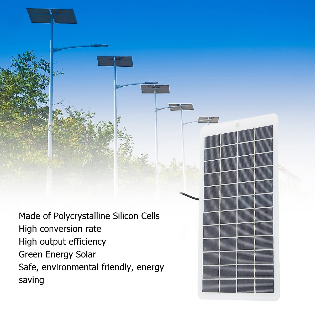 Solar Panel, 5W 12V Portable High Efficiency Solar Module Polycrystalline Solar Power Panel with DC Interface, Energy Saving Solar Charger Panel for Emergency Lights, Small Solar Energy Systems