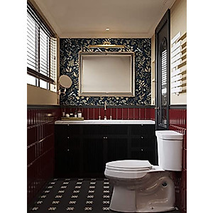 Dimoon 78.7"x16.1" Delicate Floral Peel and Stick Wallpaper Black Golden Thicken Waterproof Leaf Vintage Flower Contact Paper Self Adhesive Wallpaper Removable Wall Paper Shelf Liner Decal Vinyl Roll