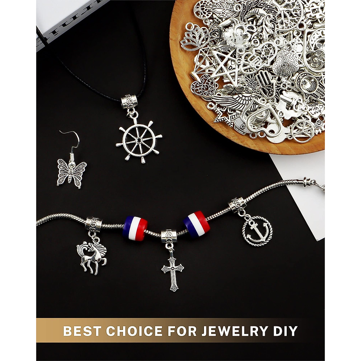 JIALEEY 300 PCS Wholesale Bulk Lots Jewelry Making Charms Mixed Smooth Tibetan Silver Alloy Charms Pendants DIY for Bracelet Necklace Jewelry Making and Crafting