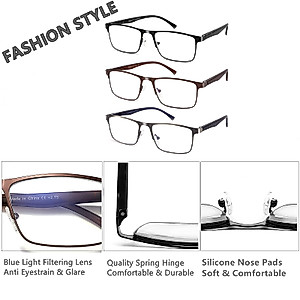 CRGATV 3-Pack Reading Glasses for Men Blue Light Filtering Full Frame Metal Readers Anti Uv/Eye Strain/Glare (+1.75 Magnification Strength)