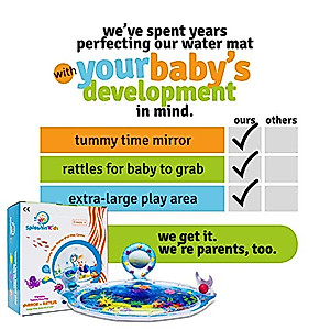 Splashin'kids Inflatable Tummy Time Premium Water mat with Mirror and rattles Infants Toddlers The Perfect Fun time Play Activity Center Your Baby's Stimulation Growth