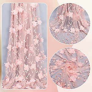 NBEADS 2 Yards Embroidered Flower Fabric, 61inch 3D Floral Mesh Embroidery Fabric Soft Mesh Lace Fabric for Sewing DIY Custom Clothes Party Dress Home Decoration, Pink