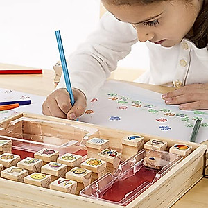 Melissa & Doug Wooden Stamp Set, Favorite Things - 26 Stamps, 4-Color Stamp Pad With Washable Ink For Art Projects For Kids Ages 4+