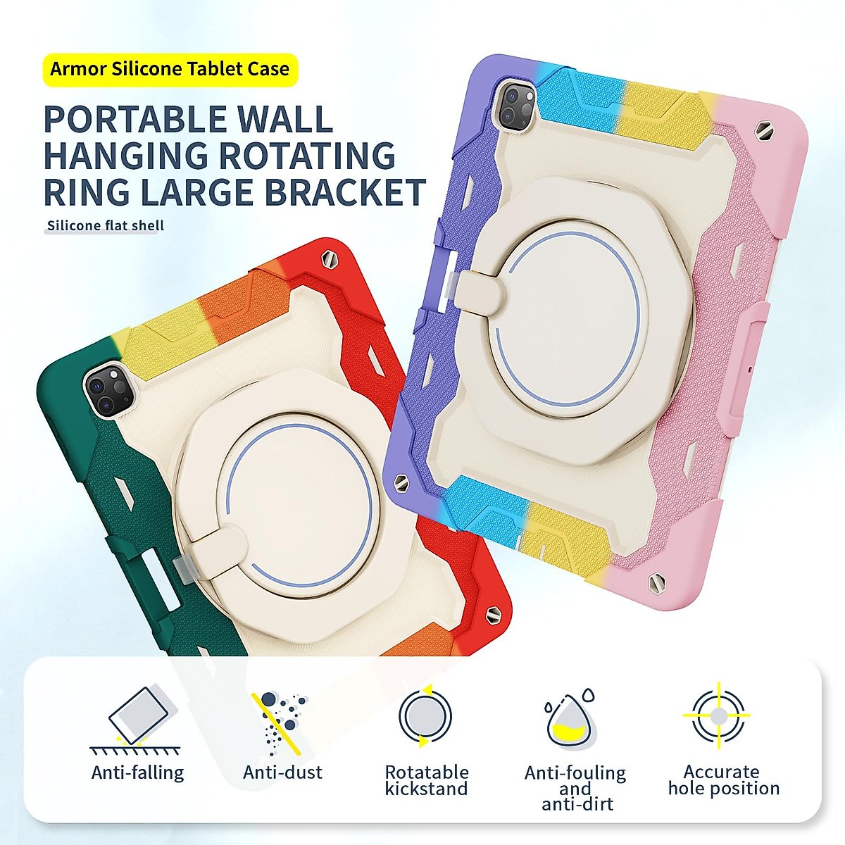 SLLMYYX 360 Degree Swivel 3in1 Shockproof Case for iPad Pro 12.9 inch 6th/5th/4th Gen with Shoulder Strap & Handle, 2022/2021/2020 with Shoulder Strap & Handle, Colorful Green