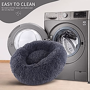 ZEJEUER Cat Bed, Small Dog Bed, Round Donut Washable Plush Fluffy Faux Fur Soft Cushion Beds for Indoor Pets
