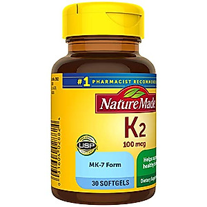 Vitamin K2 100 mcg Softgels, 30 Count for Bone Health
