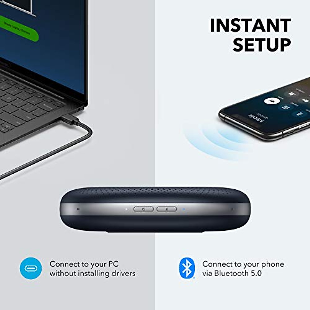 Anker PowerConf Bluetooth Speakerphone, 6 Mics, Enhanced Voice Pickup, 24H Call Time, Bluetooth 5, USB C, Zoom Certified Bluetooth Conference Speaker, Compatible with Leading Platforms For Home Office