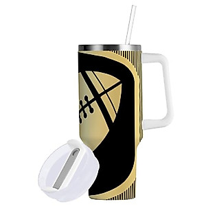 40 Oz Gold American Football Vacuum Insulated Tumbler with Lid and Straw Travel Coffee Tumbler