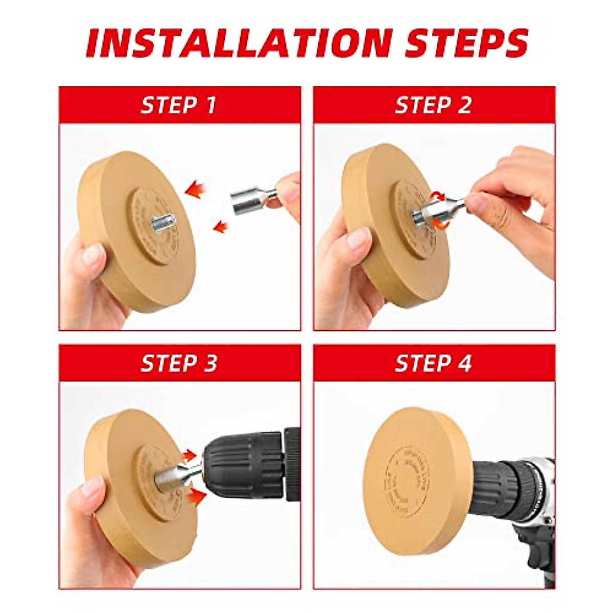 LUCKUT Decal Eraser Wheel 4 Inch Pin Stripe Removal Tool 1 Pack Adhesive Remover Wheel with Pad & Adapter Graphics Removal Tool Eraser Wheel Decal Remover (Solid Rubber Wheel)