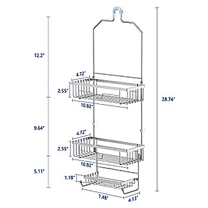Elbourn Shower Caddy Over Shower Head, Bathroom Hanging Shower Organizer with Hooks, SUS201 Stainless Steel Shower Storage Rack 3 Shelves for Shampoo, Soap and Razor - Silver