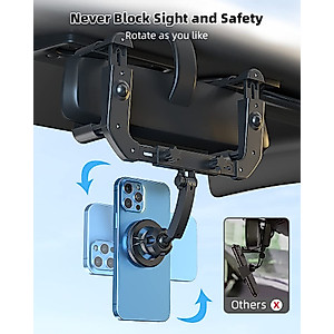 Magnetic Phone Mount for Car, [Super magnetic force] Rear View Mirror Phone Holder,Universal 360° Rotatable and Retractable Adjustable Multifunctional for All Mobile Phones Fits Bigger Vehicles