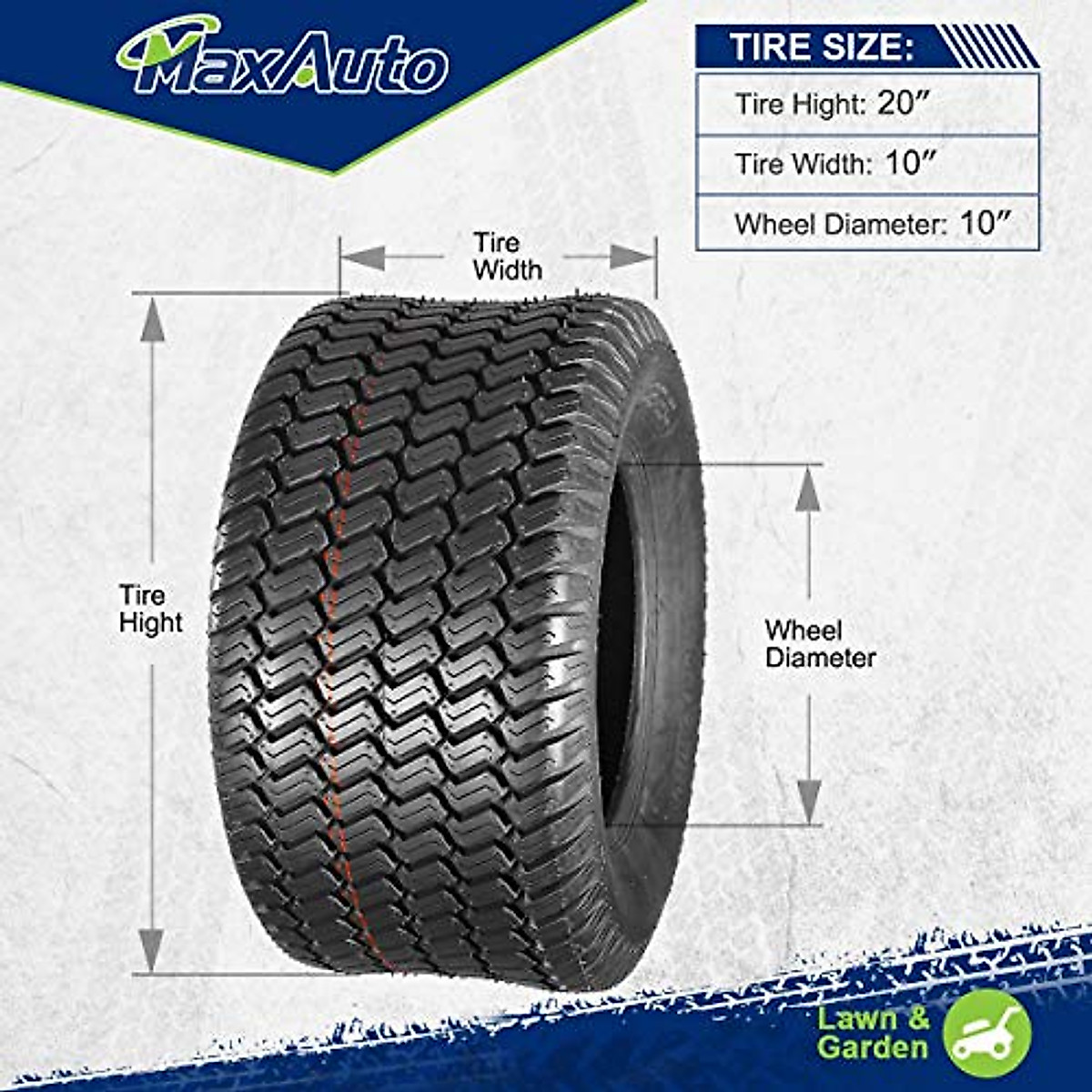 MaxAuto 20x10.00-10 Turf Tires for Lawn & Garden Mower Tractor 20x10x10 20x10-10 4 Ply, Set of 2