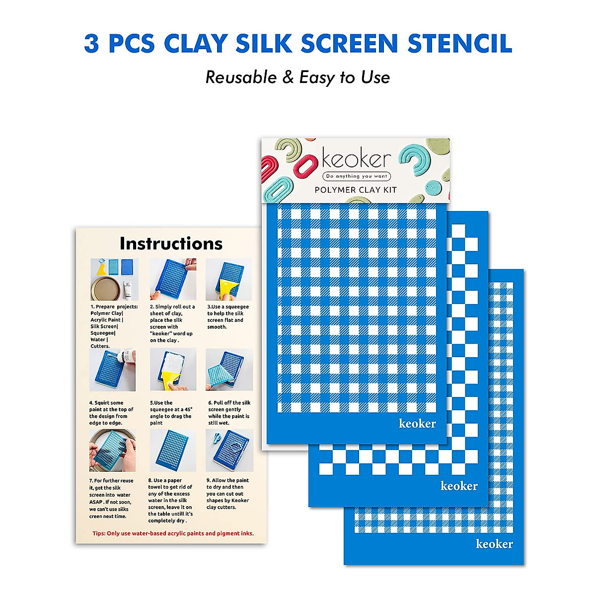 KEOKER Buffalo Plaid Silk Screen for Polymer Clay, Checker Silk Screen Stencils for Polymer Clay, Printing on Clay & Other Jewelry Clay Earrings Decoration, Each 6" X 3.8" (Buffalo Plaid)