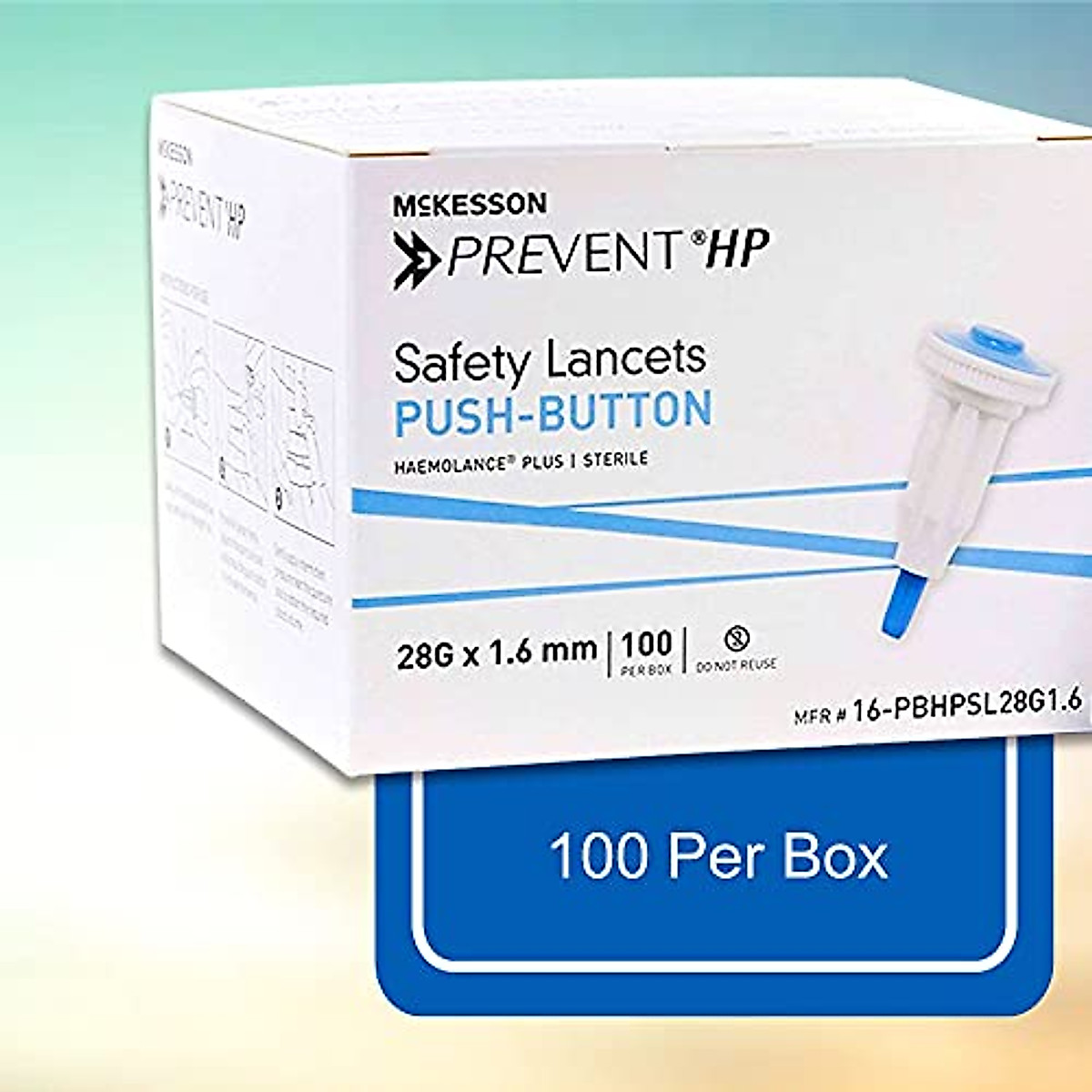McKesson Prevent HP Safety Lancets, Sterile, Push-Button, 28 Gauge, 1.6 mm, 100 Count, 1 Pack