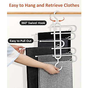 Upgraded 3 Pack Pants Hangers Space Saving, Non Slip Pants Organizer for Closet, 5 Tier Jean Hangers, Multi Hangers Space Saving Closet Organizers for Trousers Scarves