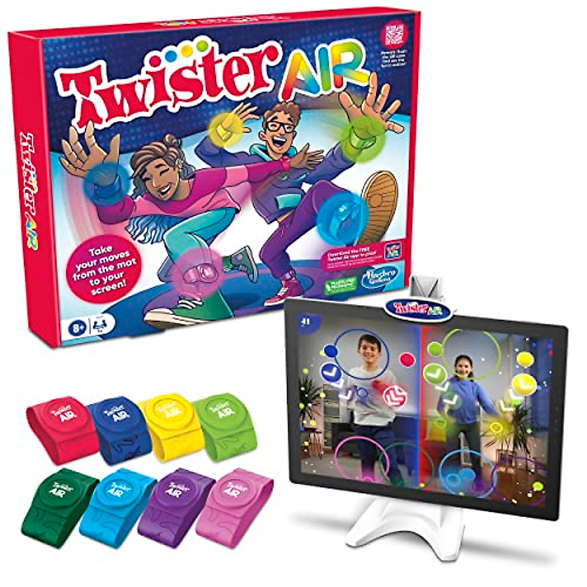Hasbro Gaming Twister Air Game | AR App Play Game with Wrist and Ankle Bands | Links to Smart Devices | Active Party Games for Kids and Adults | Ages 8+ | for 1+ Players | F8158