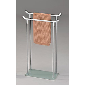 Kings Brand Furniture - Bryant Metal / Glass Free Standing Bathroom Towel Rack Stand, Chrome/White