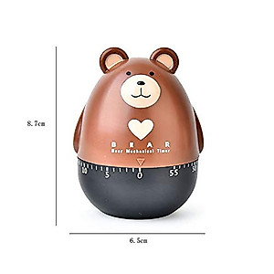 Lovely Cartoon Bear Mechanical Timers 60 Minutes Machinery Kitchen Gadget Cooking Timer Clock Loud Alarm Counters Manual Timer (Brown)