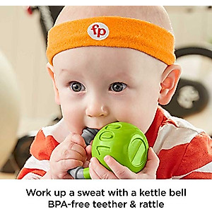 Fisher Price Teething & Rattle Toys Baby Biceps Gift Set, Gym-Themed for Infant Fine Motor & Sensory Play, 4 Pieces