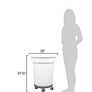 TableTop King 27432IBKIT 32 Gallon White Ingredient Bin/Trash Can, Lid, and Dolly Kit