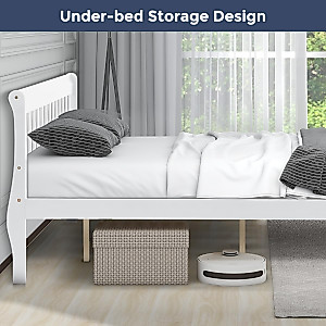 IULULU Queen Bed Frame, Solid Wood Platform Bed Frame with Headboard & Footboard, Queen Size Mattress Foundation with Wooden Slats Support, Easy Assembly, No Box Spring Needed, White