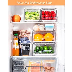 Ornafort 2Pack Clear Fridge Drawer Organizer Stackable Refrigerator Drawers Pull Out Bins Plastic Sliding Home Edit Storage Containers for Bathroom Pantry Cabinet Kitchen,as ​Gift(Not Dishwasher Safe)