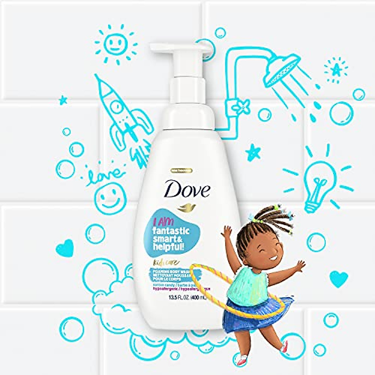 Dove Foaming Body Wash 4 Count For Kids Cotton Candy Hypoallergenic Skin Care, 13.5 Fl Oz
